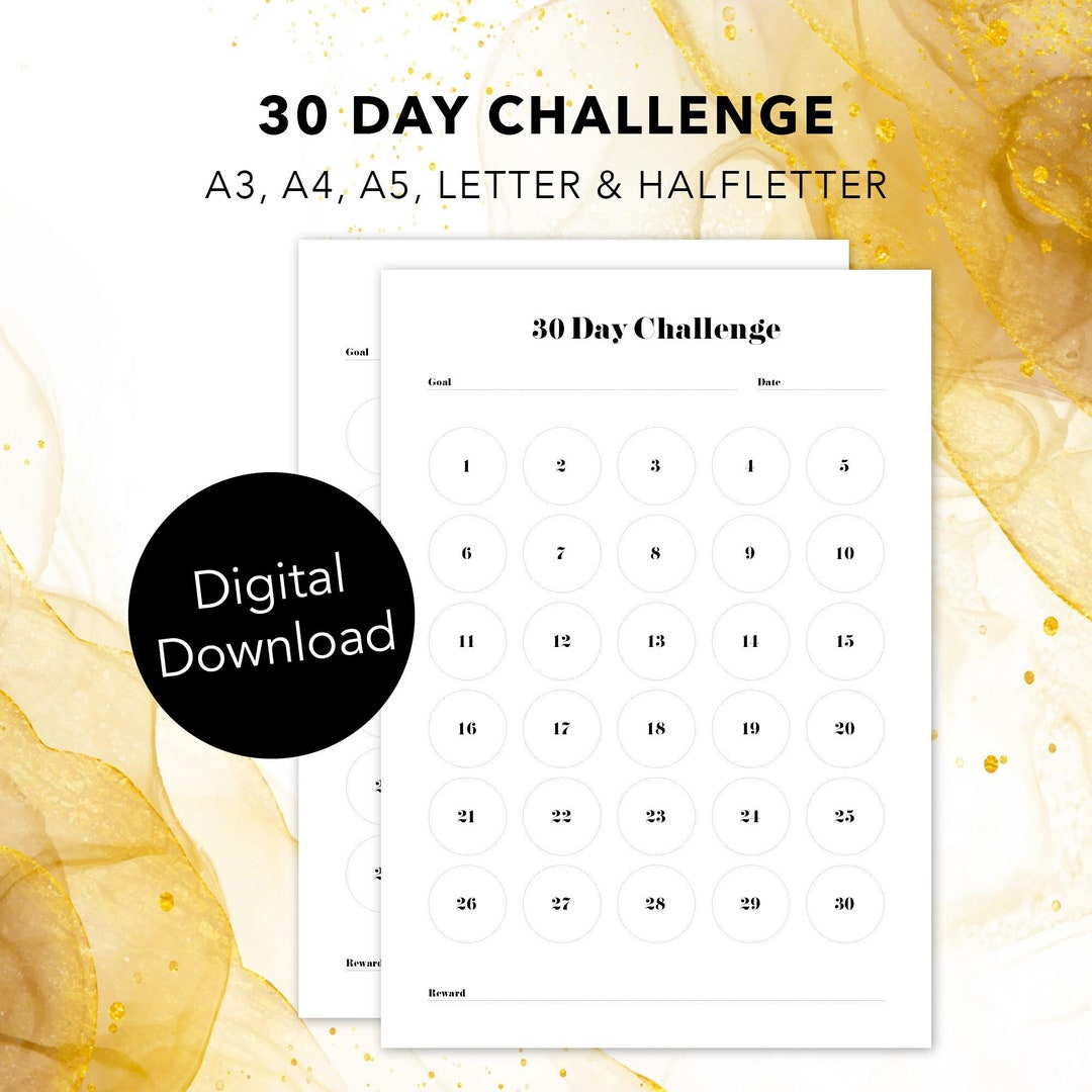 30 Day Challenge A3, A4, A5, Letter, Halfletter Printable PDF Digital ...