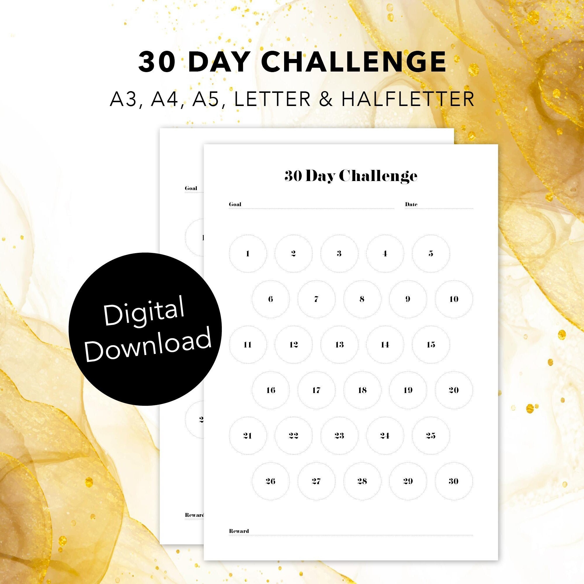 30 Day Challenge A3, A4, A5, Letter, Halfletter Printable PDF Digital ...