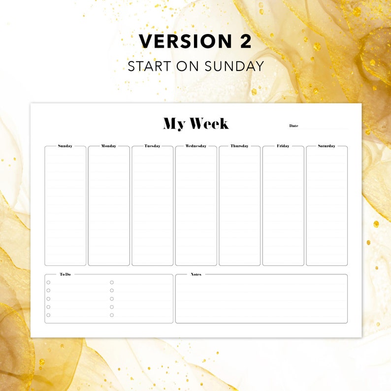 Weekly Planner A3, A4, Letter Printable & Fillable PDF Start Monday ...