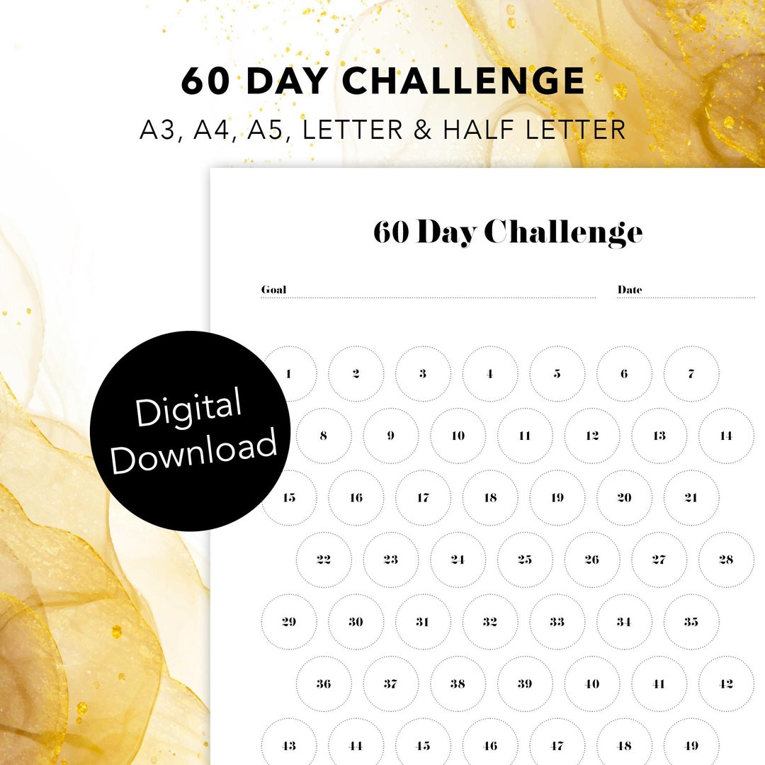 60 Day Challenge A3, A4, A5, Letter, Halfletter Printable PDF Digital Download Goal Setting ...