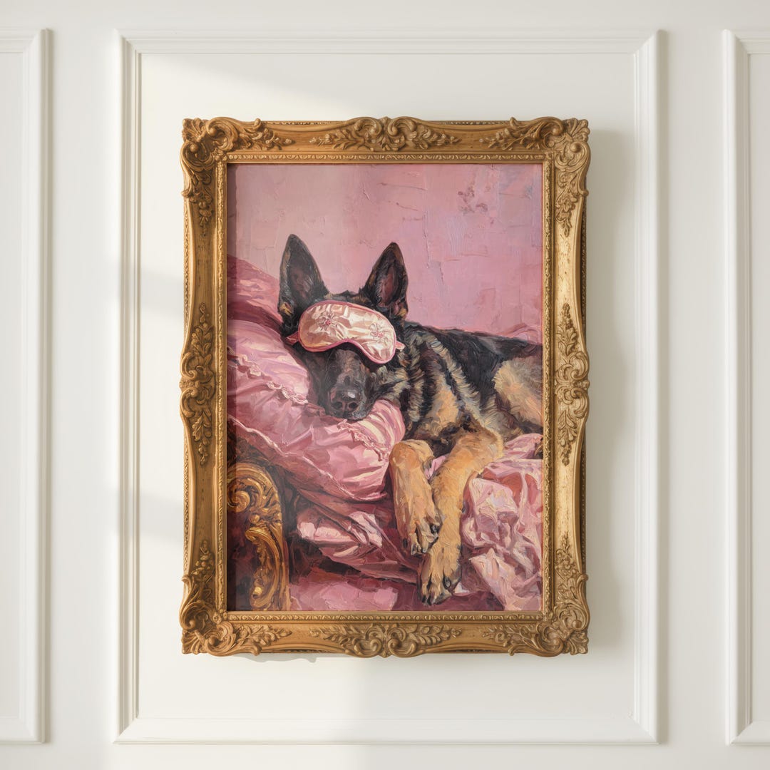 German Shepherd Wall Art – Vintage Oil Painting Style Dog Portrait ...