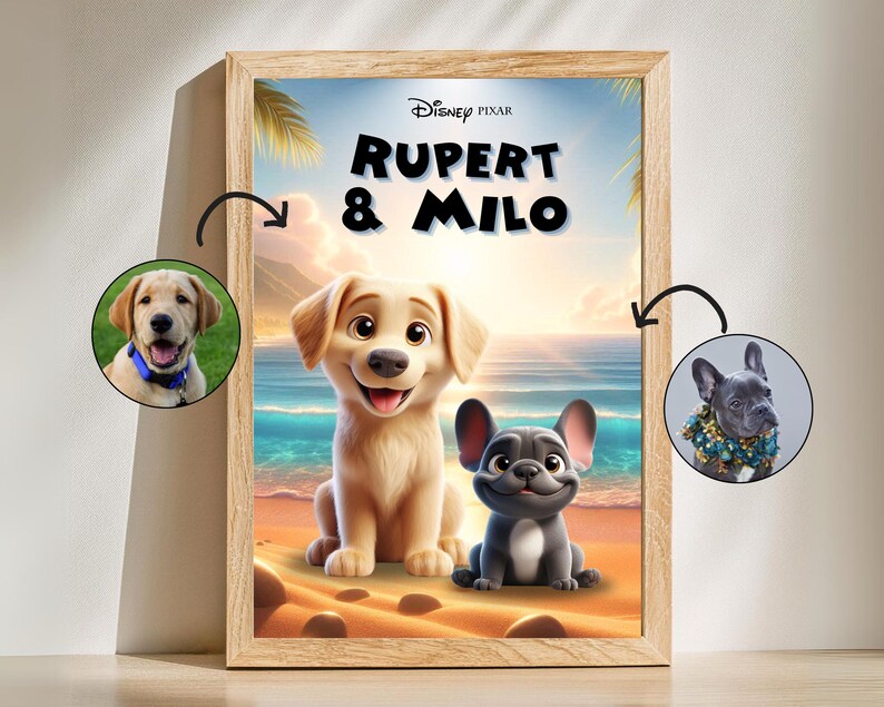 Custom Pet Portrait, Cartoon Pixar AI Pet Portrait, Pixar Dog Print ...