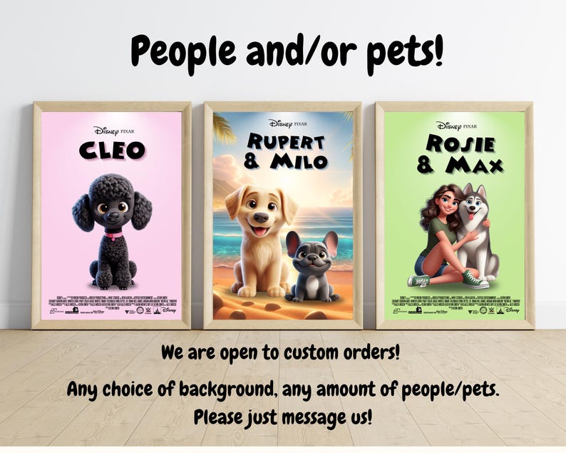 Custom Pet Portrait, Cartoon Pixar AI Pet Portrait, Pixar Dog Print ...