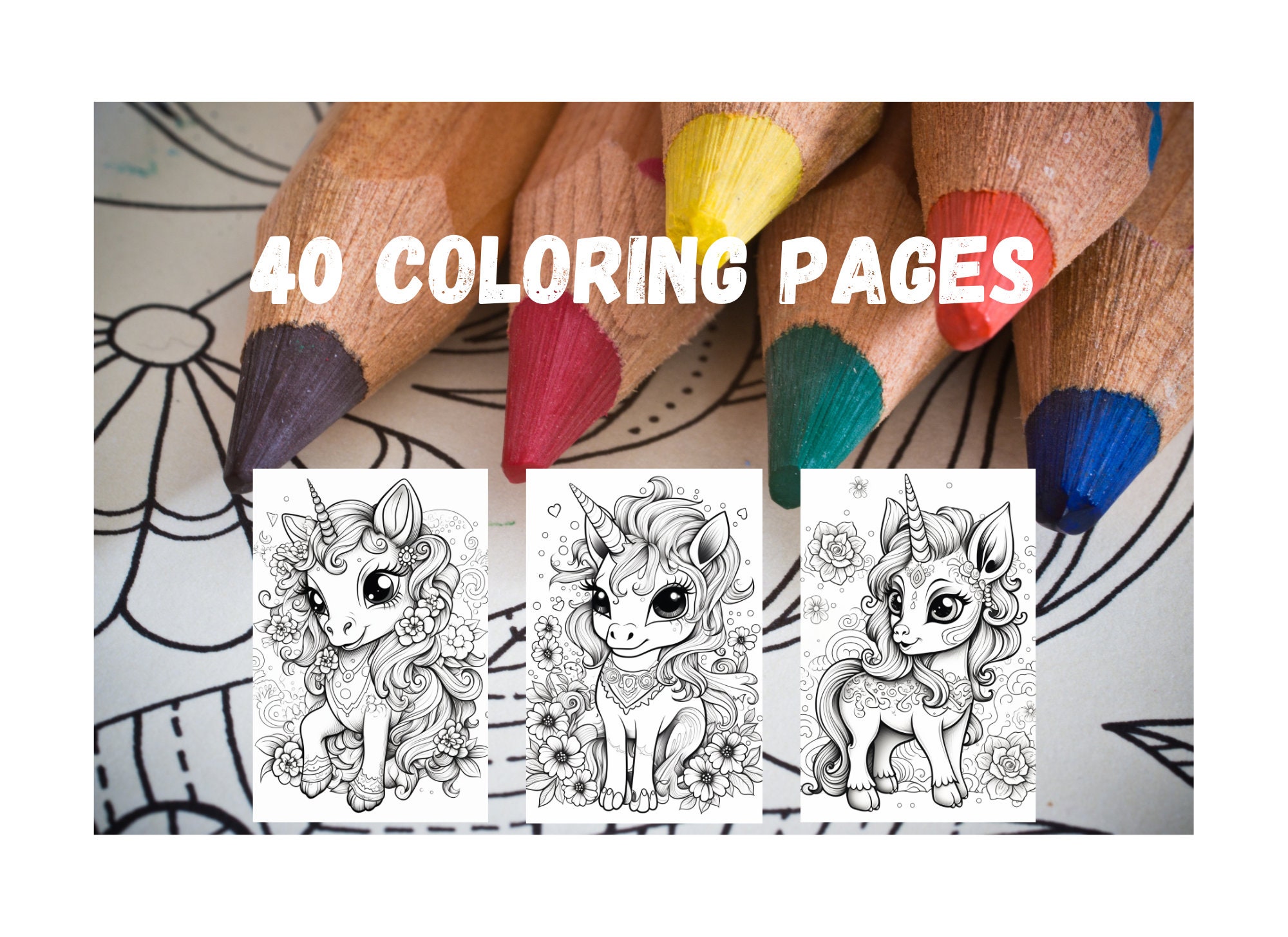 Cute Unicorns Printable Coloring Pages, 40 Sheet Digital Download - Etsy