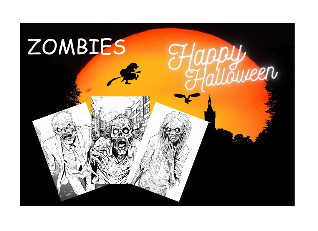 Halloween Zombies Printable Coloring Pages, 40 Sheet Digital Download ...