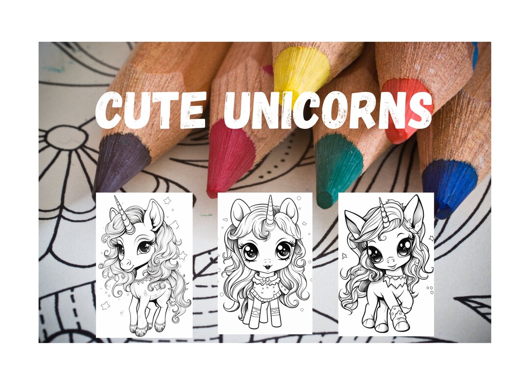 Cute Unicorns Printable Coloring Pages, 40 Sheet Digital Download - Etsy
