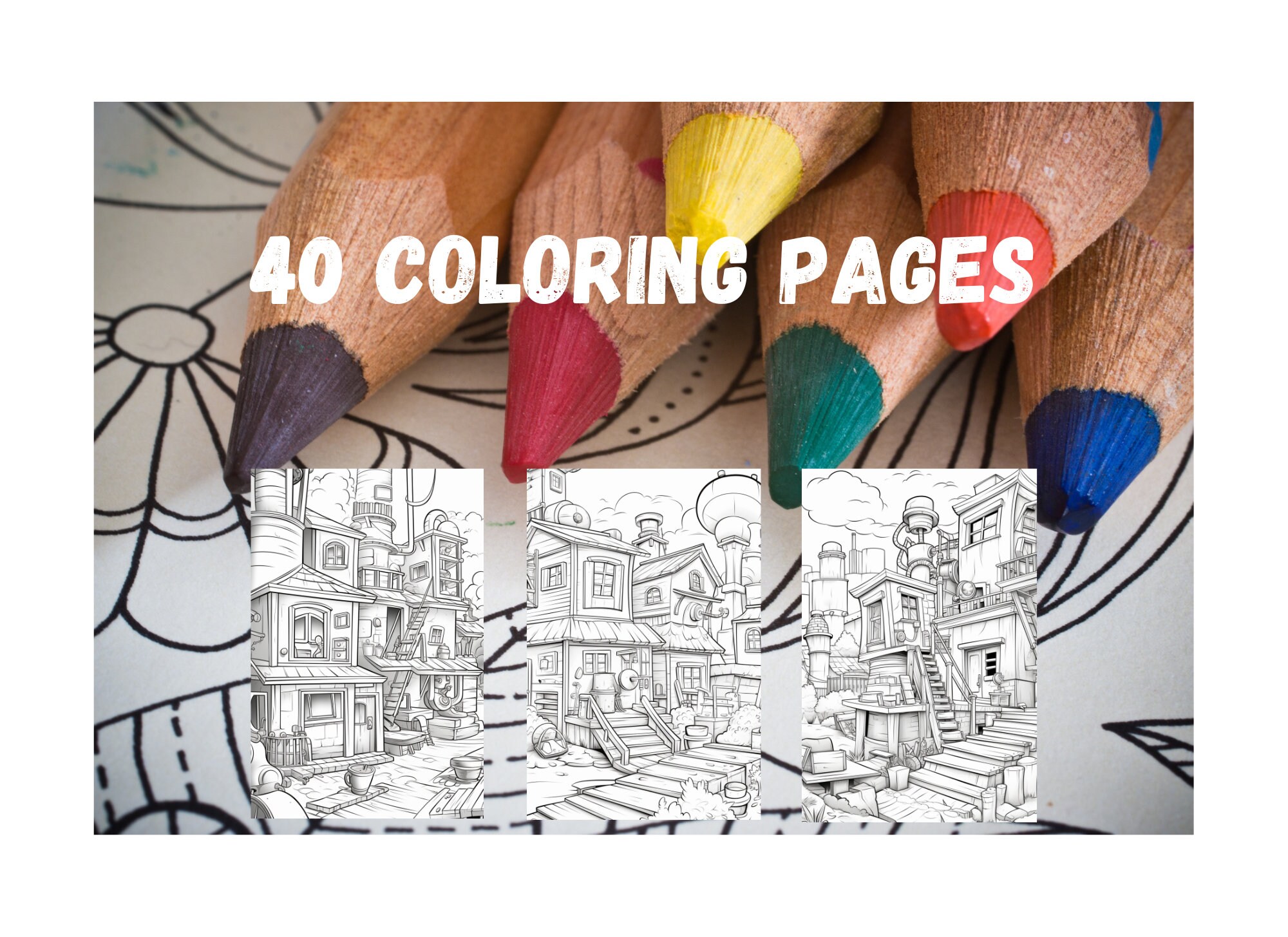 Quirky Old Towns Printable Coloring Pages 40 Sheet Digital - Etsy