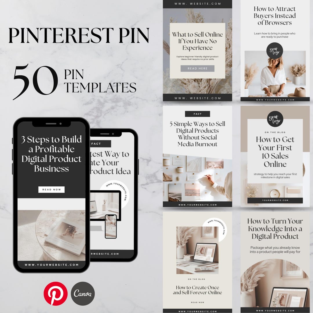 Pinterest Pin Canva Editable Template: 50 Pins With Built-in Hooks for ...