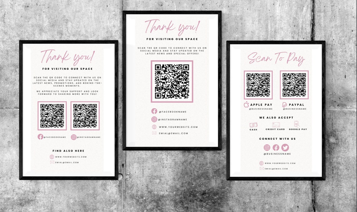 QR Code Sign, Scan to Pay, Connect Sign, Printable Social Media QR Code ...