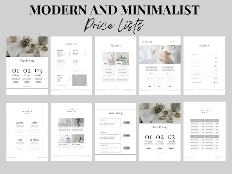 Price List Template Bundle, Price Sheet, Modern and Minimalist Pricing ...