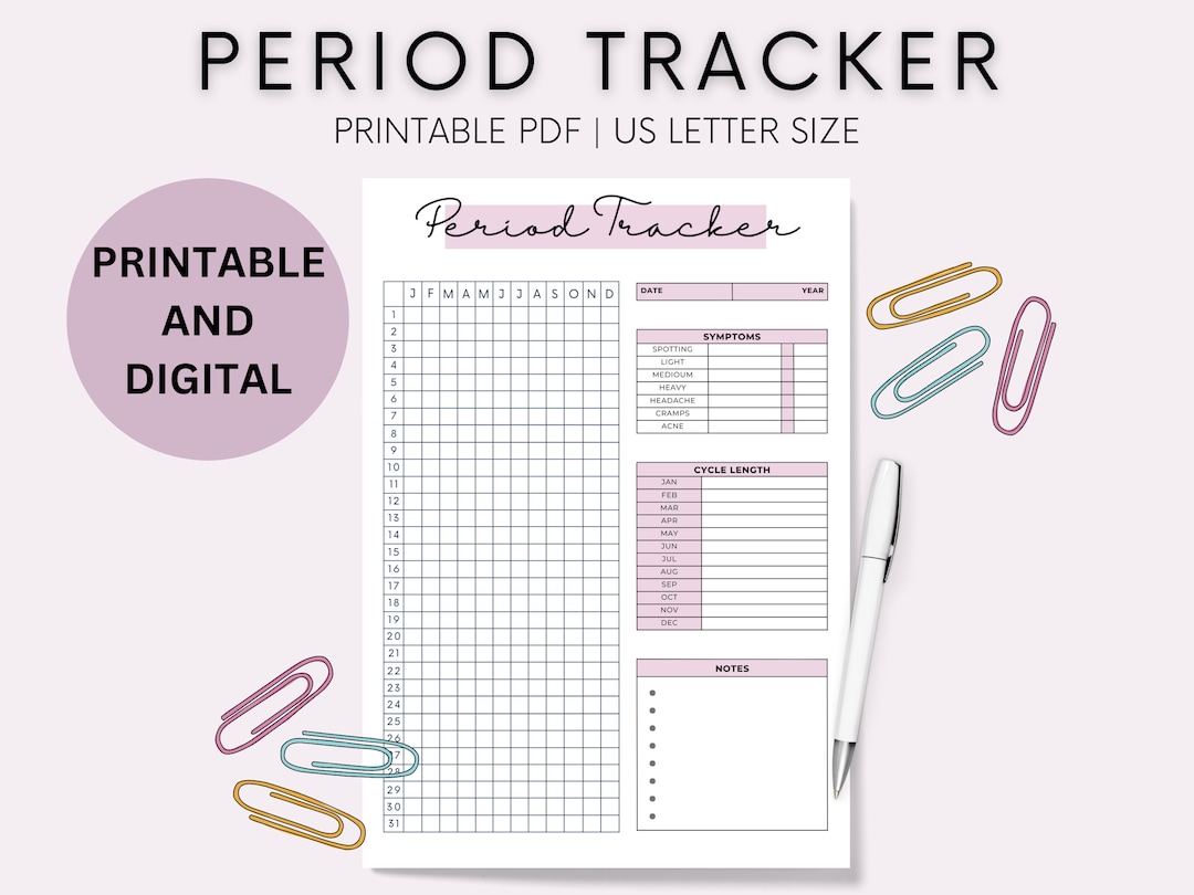 Printable Period Tracker Symptom Tracker Period Journal Ovulation ...