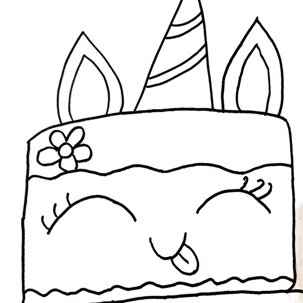 Unicorn Cake Coloring Page Etsy
