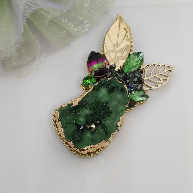 Green Stone Brooch - Etsy