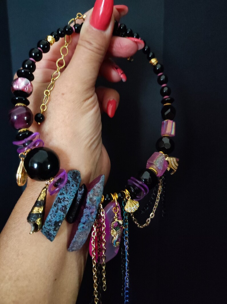 Summer Necklace With Pendants and Charms, Asymmetric Marine Necklace ...