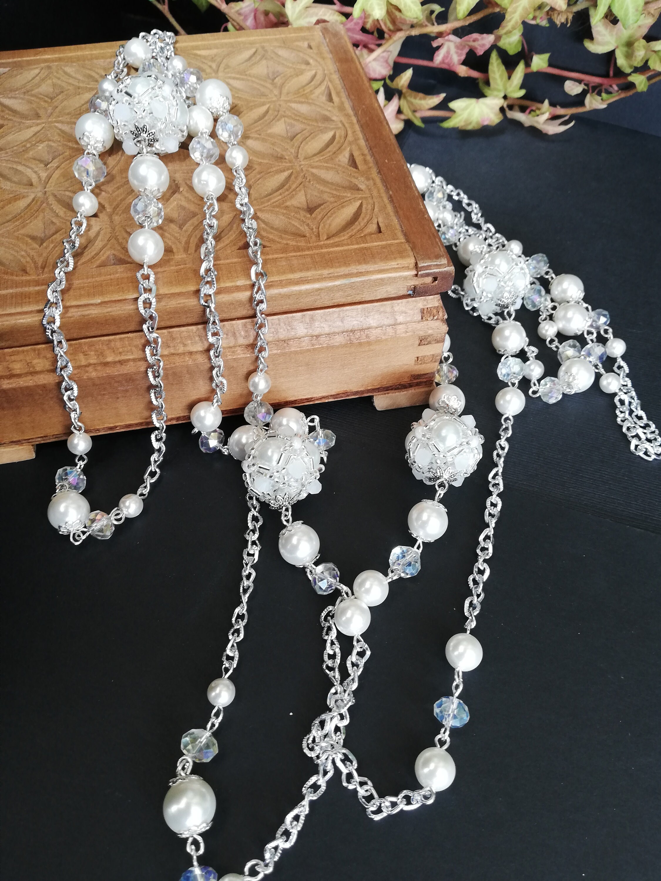 Handmade 1950s Style Long Necklace With Majorca Pearls, Elegant Double ...