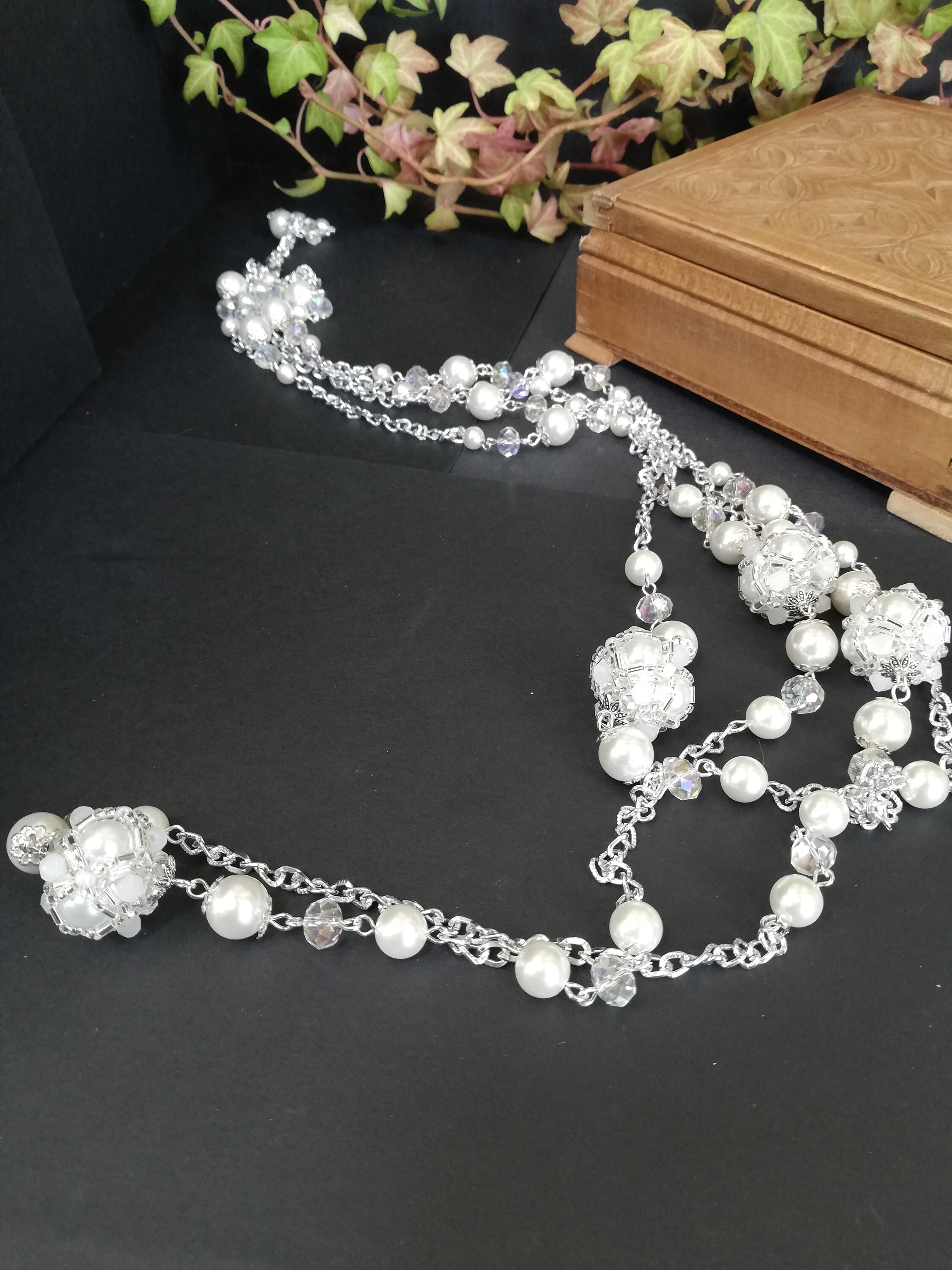 Handmade 1950s Style Long Necklace With Majorca Pearls, Elegant Double ...
