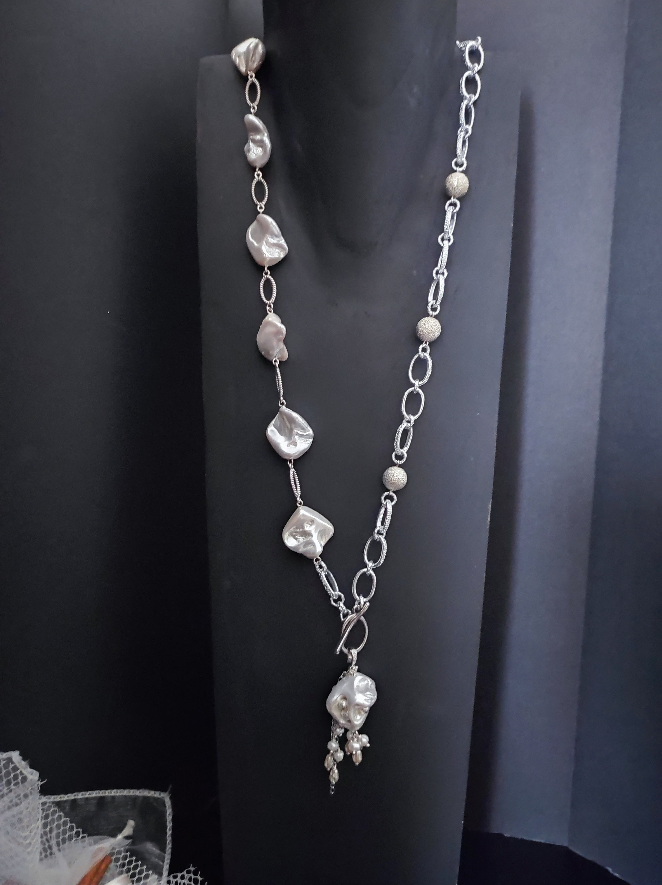 Long Asymmetric Necklace Made With Large Irregular Shell Pearls and ...