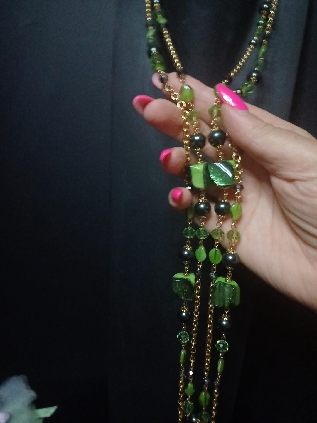 Collana Lunga Con Perle Verdi, Collana Con Perle Di Majorca Verdi ...