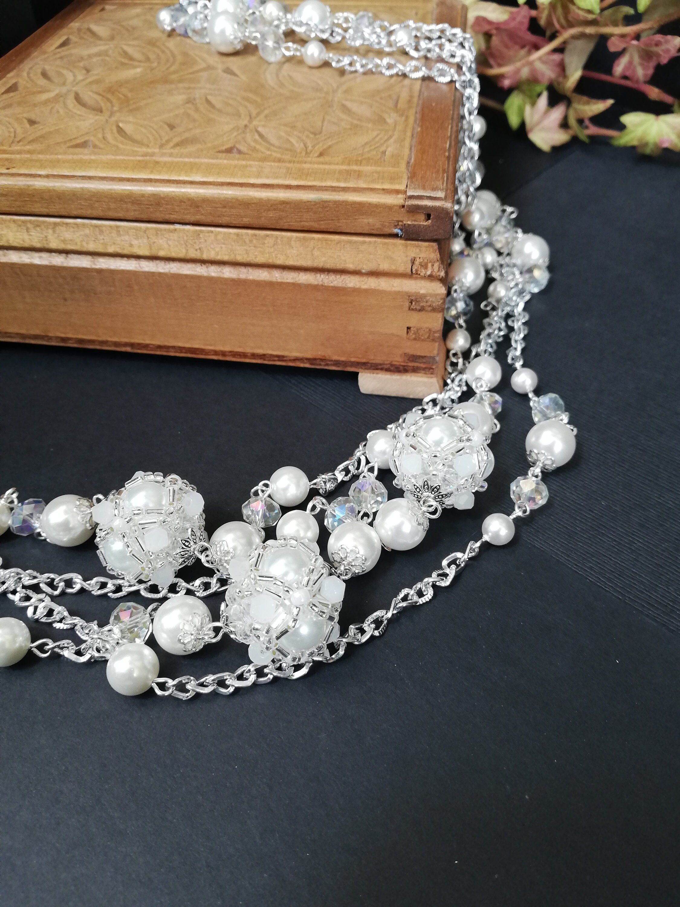 Handmade 1950s Style Long Necklace With Majorca Pearls, Elegant Double ...