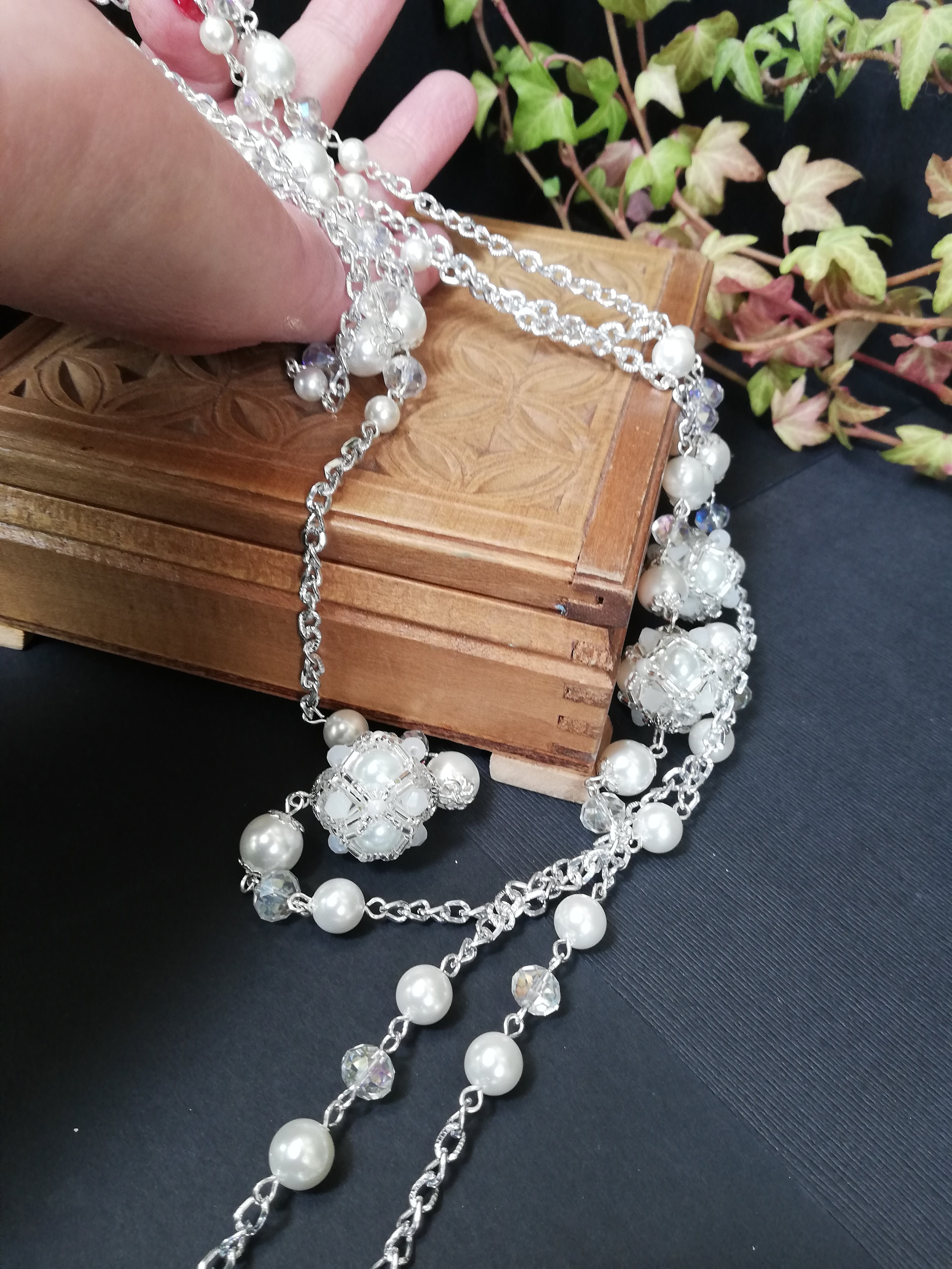 Handmade 1950s Style Long Necklace With Majorca Pearls, Elegant Double ...