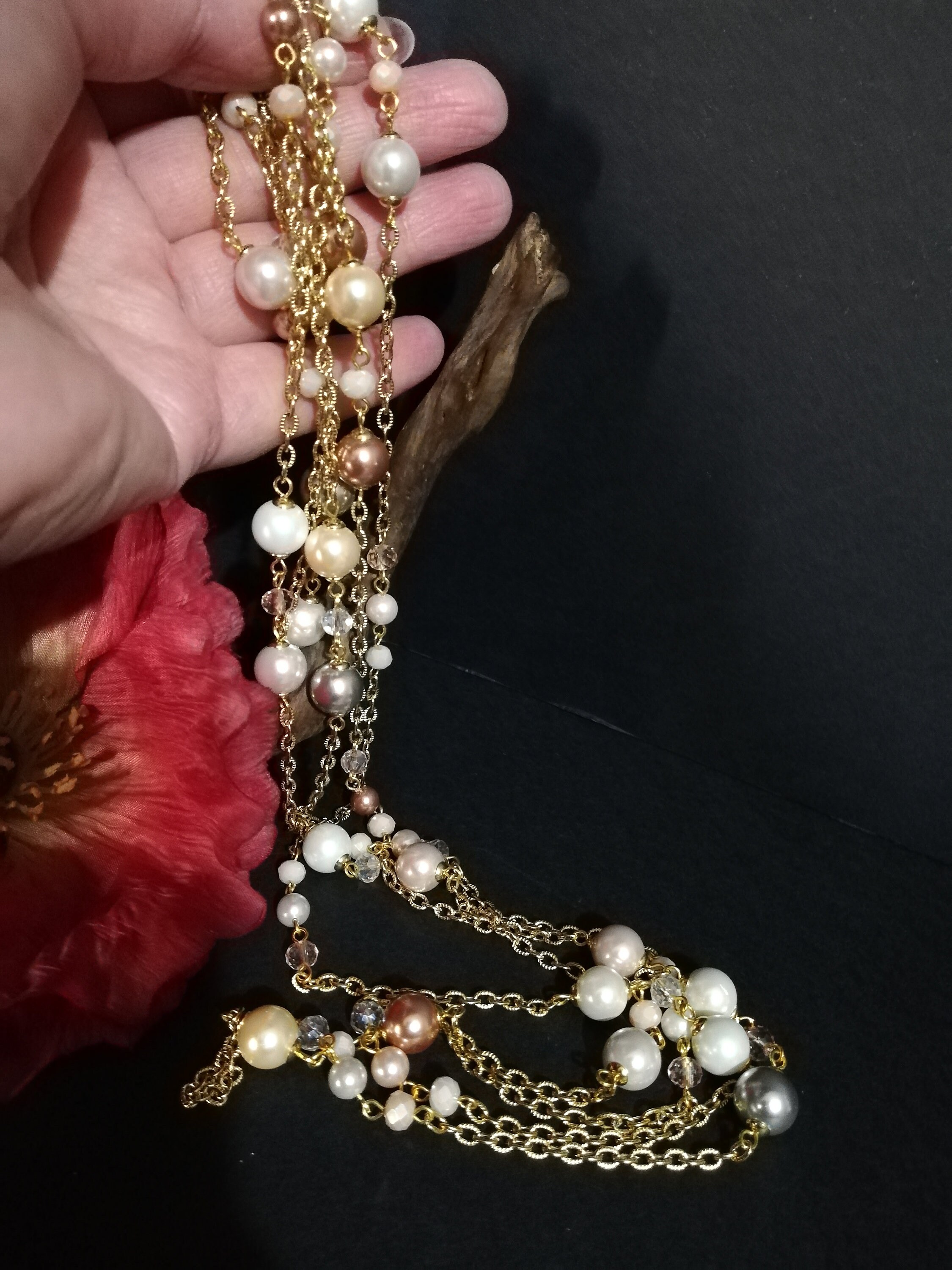 Long Pearl Layered Necklace, 50s Style Handmade Necklace With Majorca ...