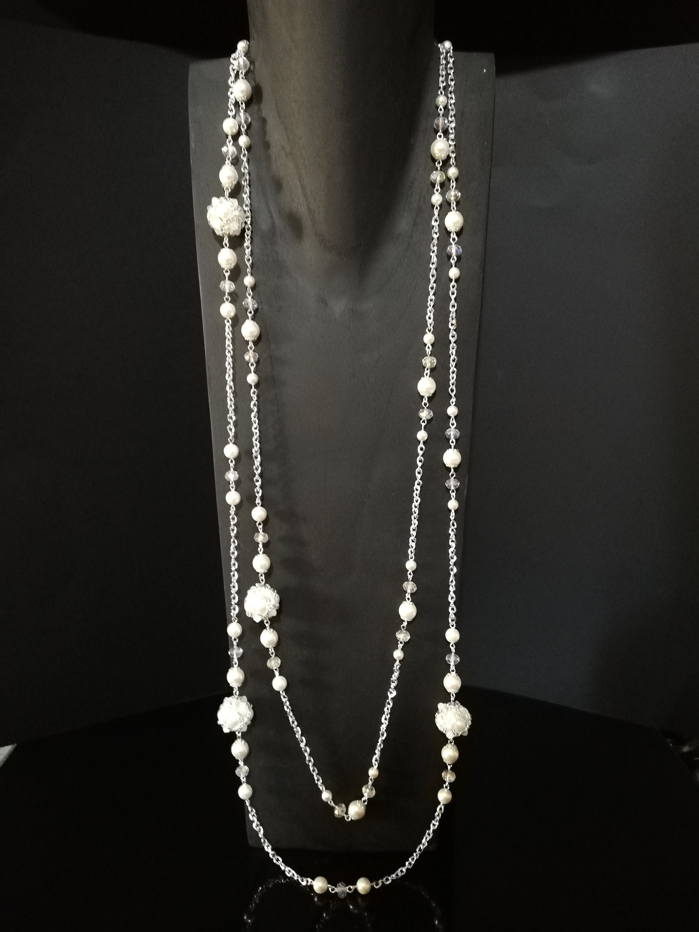 Handmade 1950s Style Long Necklace With Majorca Pearls, Elegant Double ...