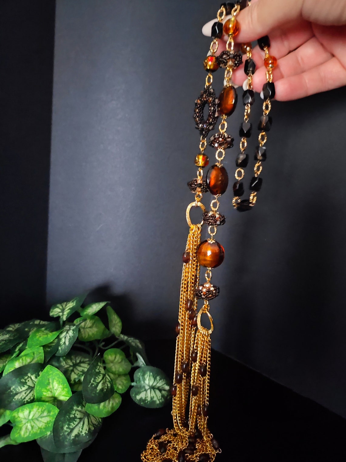 Long Chain Necklace, Long Multi-strand Necklace, Long Gemstone Necklace ...