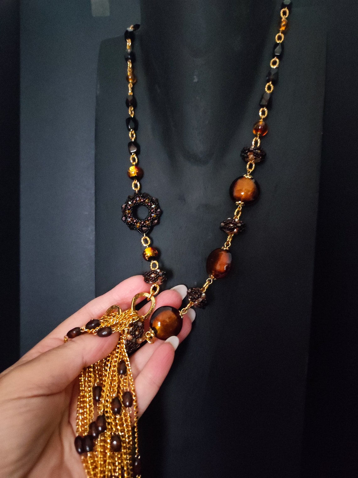 Long Chain Necklace, Long Multi-strand Necklace, Long Gemstone Necklace ...