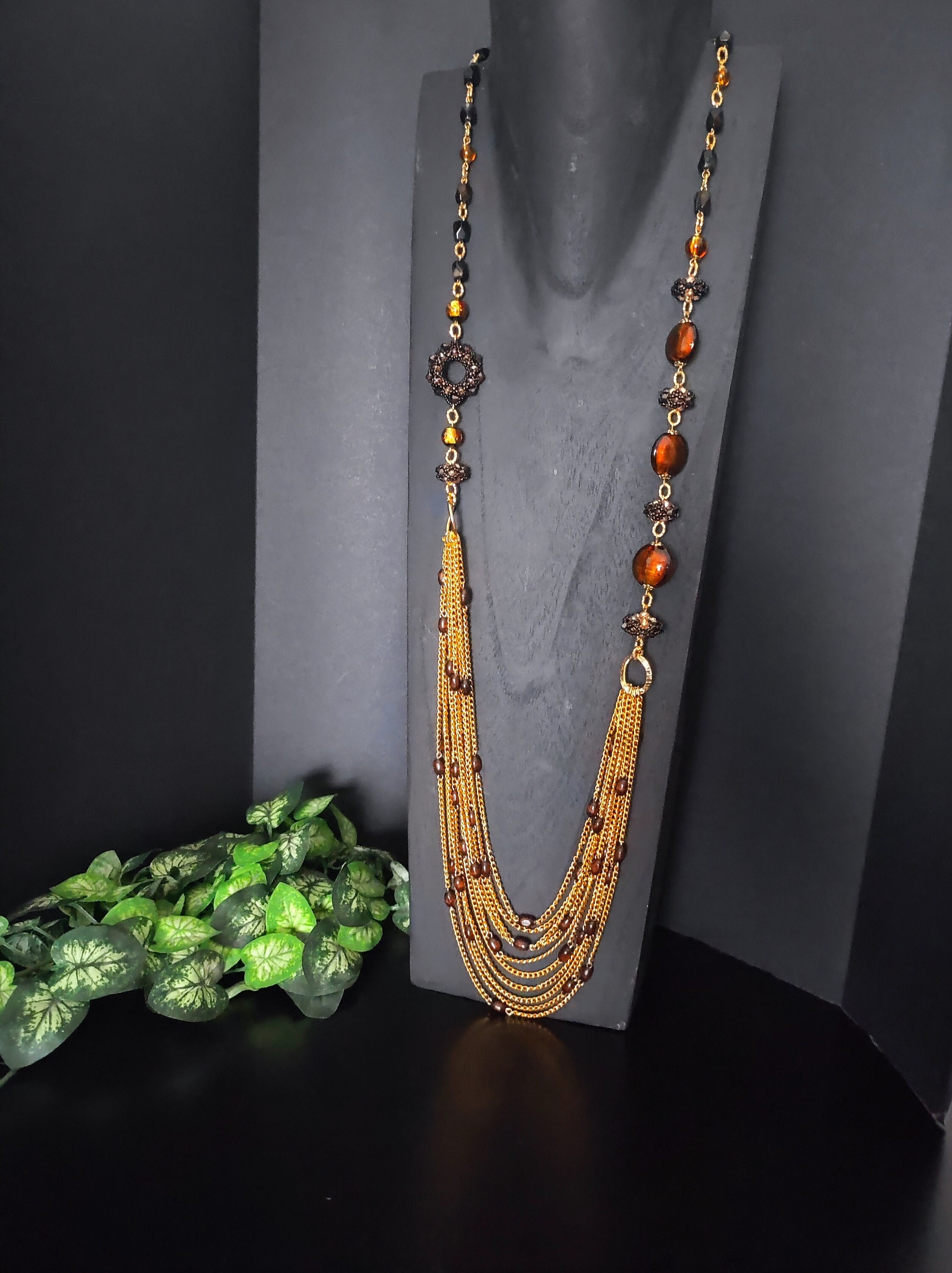 Long Chain Necklace, Long Multi-strand Necklace, Long Gemstone Necklace ...