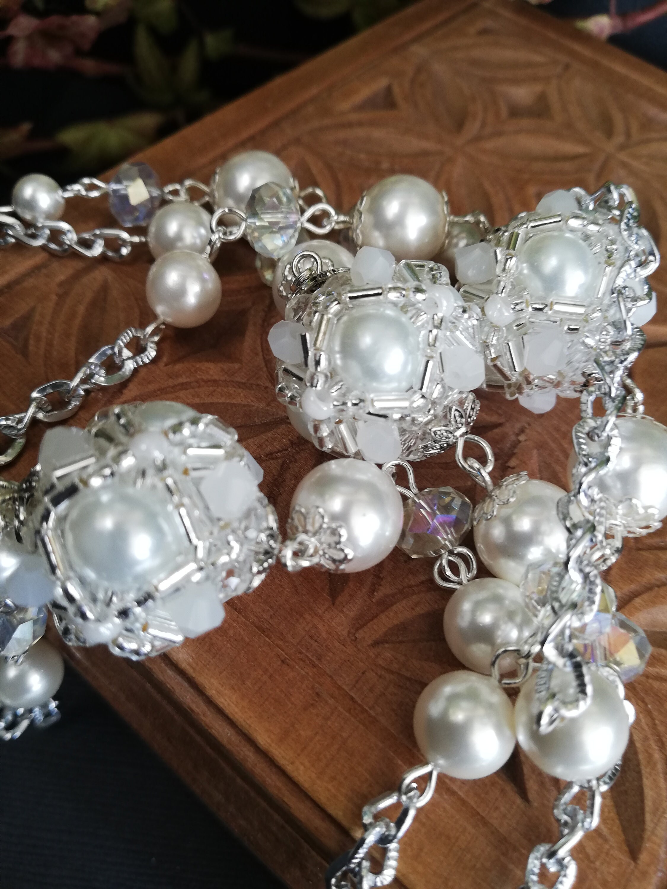 Handmade 1950s Style Long Necklace With Majorca Pearls, Elegant Double ...
