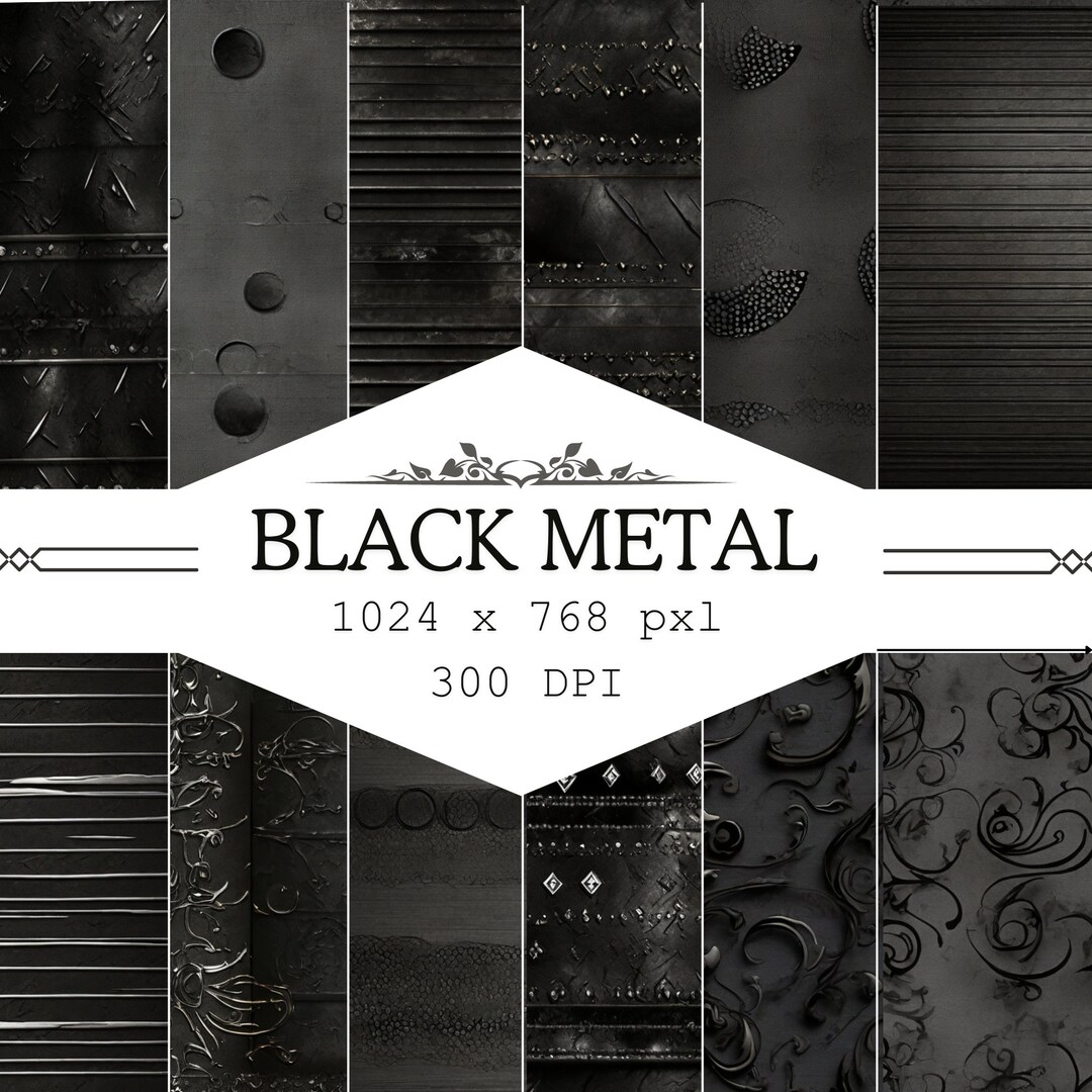 Black Goth Metallic Digital Papers - 20 Card Patterns, Elegant ...