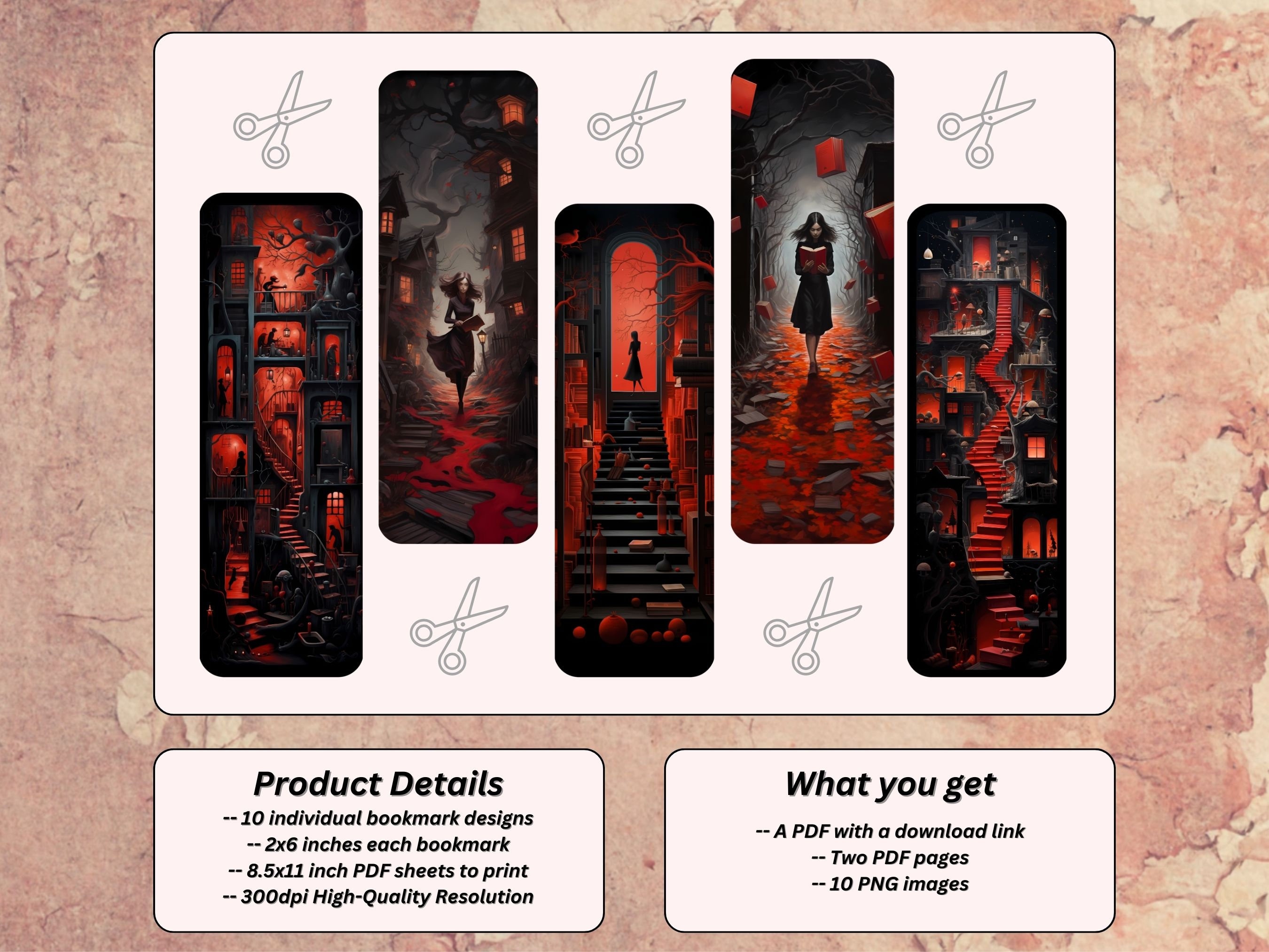 Red Thrill Printable Bookmarks, Rounded Corners Bookmark, Red Thrill ...