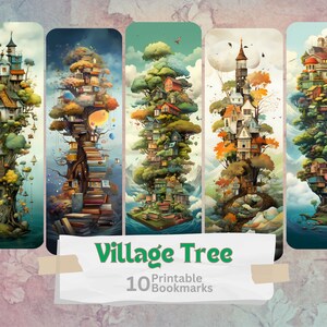 Village Tree Printable Bookmarks, Rounded Corners Bookmark, Village ...