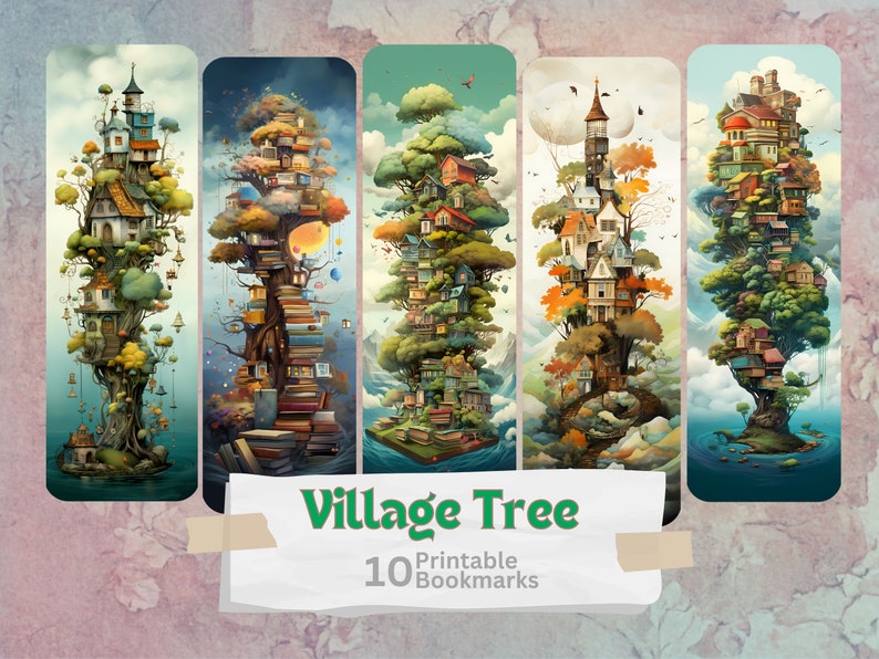 Village Tree Printable Bookmarks, Rounded Corners Bookmark, Village ...