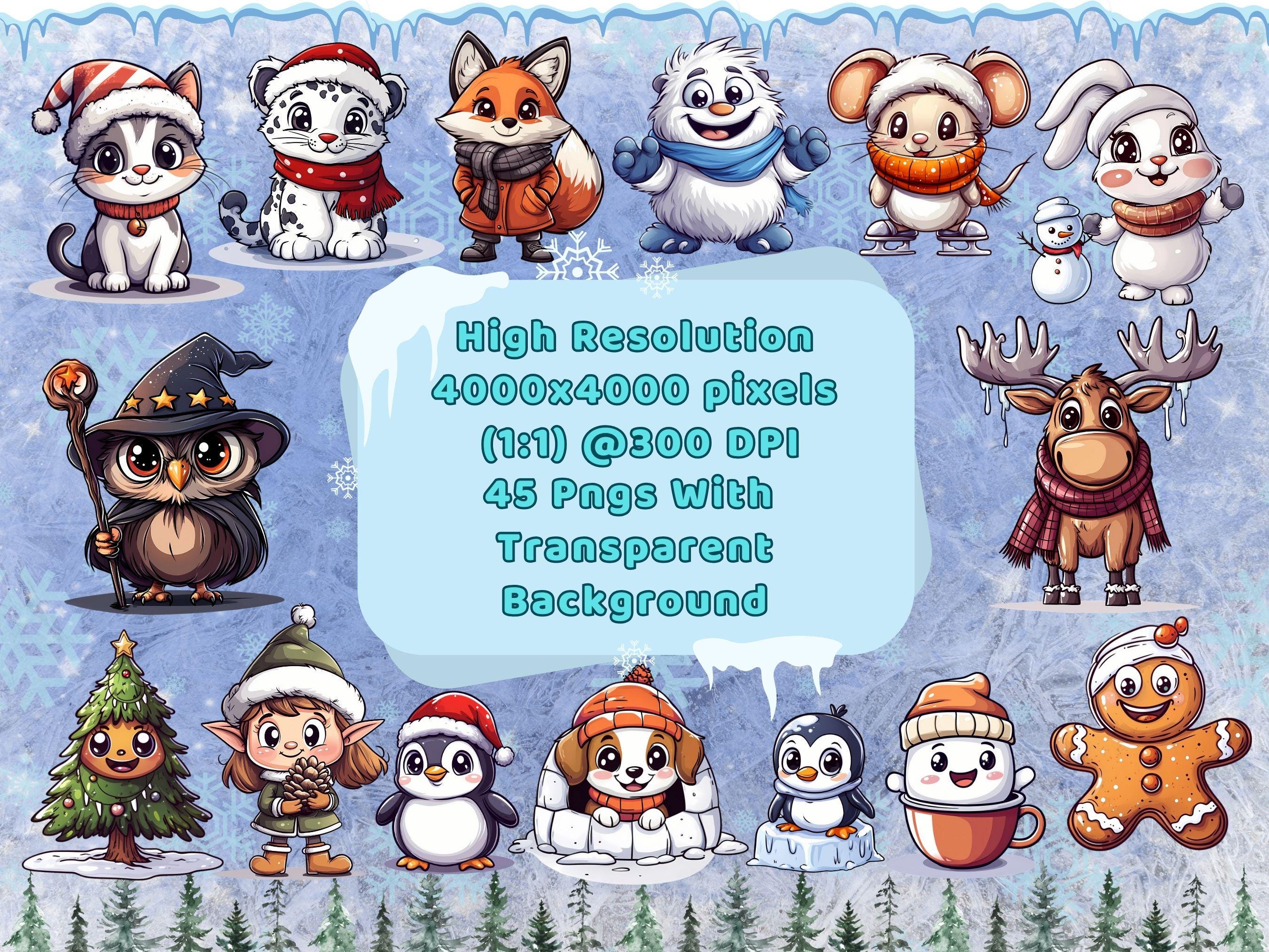 Cute Winter Characters Clip Art Bundle Kawaii Transparent Printable ...