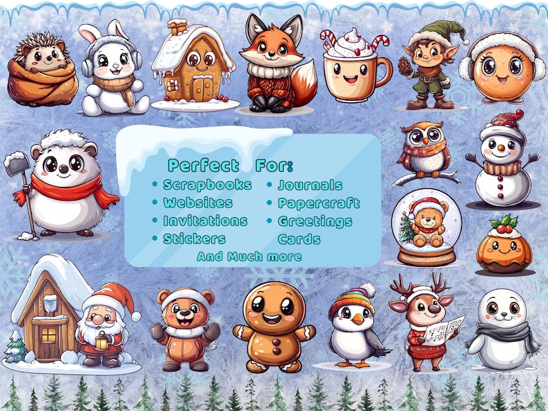 Cute Winter Characters Clip Art Bundle Kawaii Transparent Printable ...