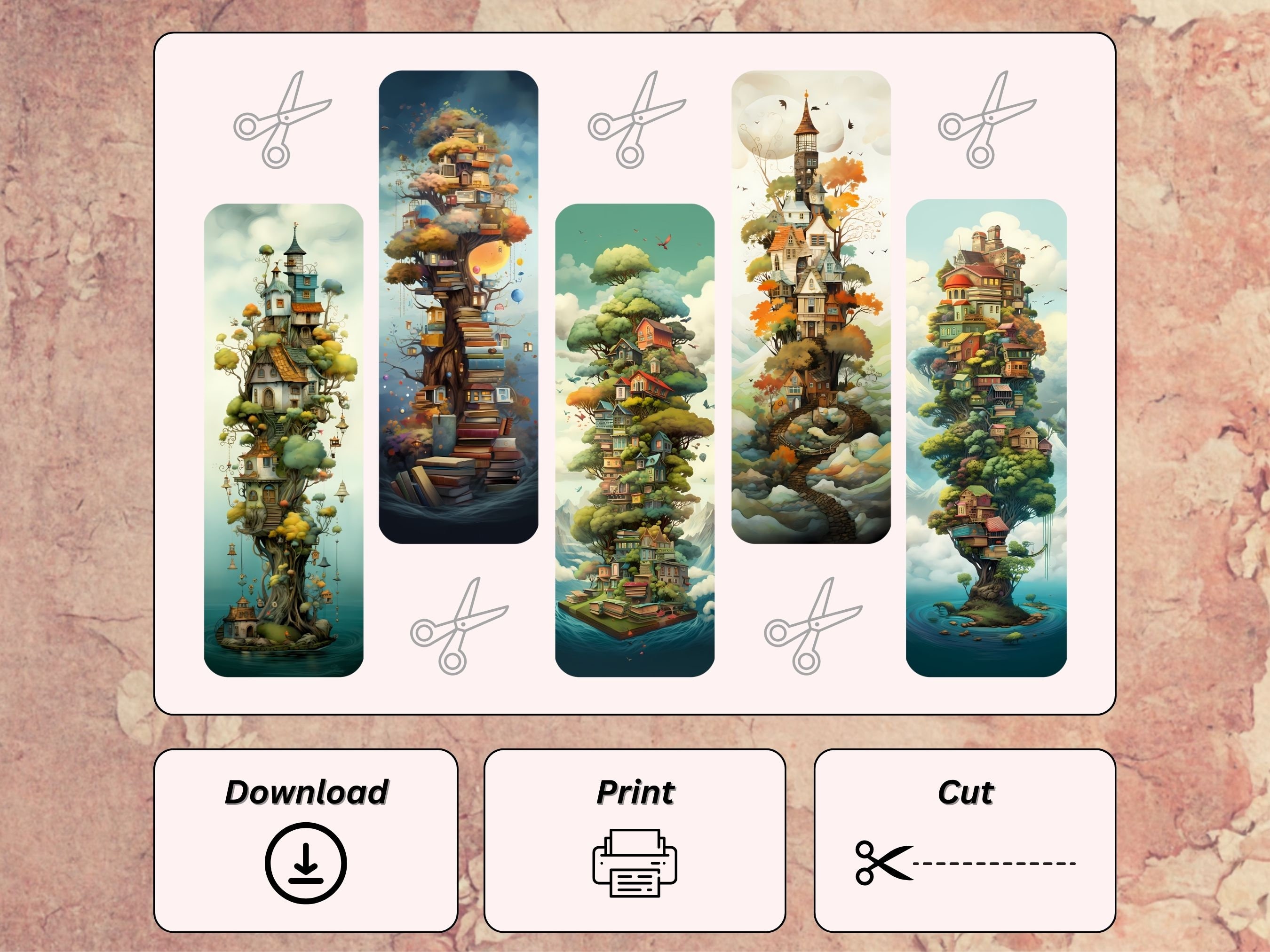 Village Tree Printable Bookmarks, Rounded Corners Bookmark, Village ...