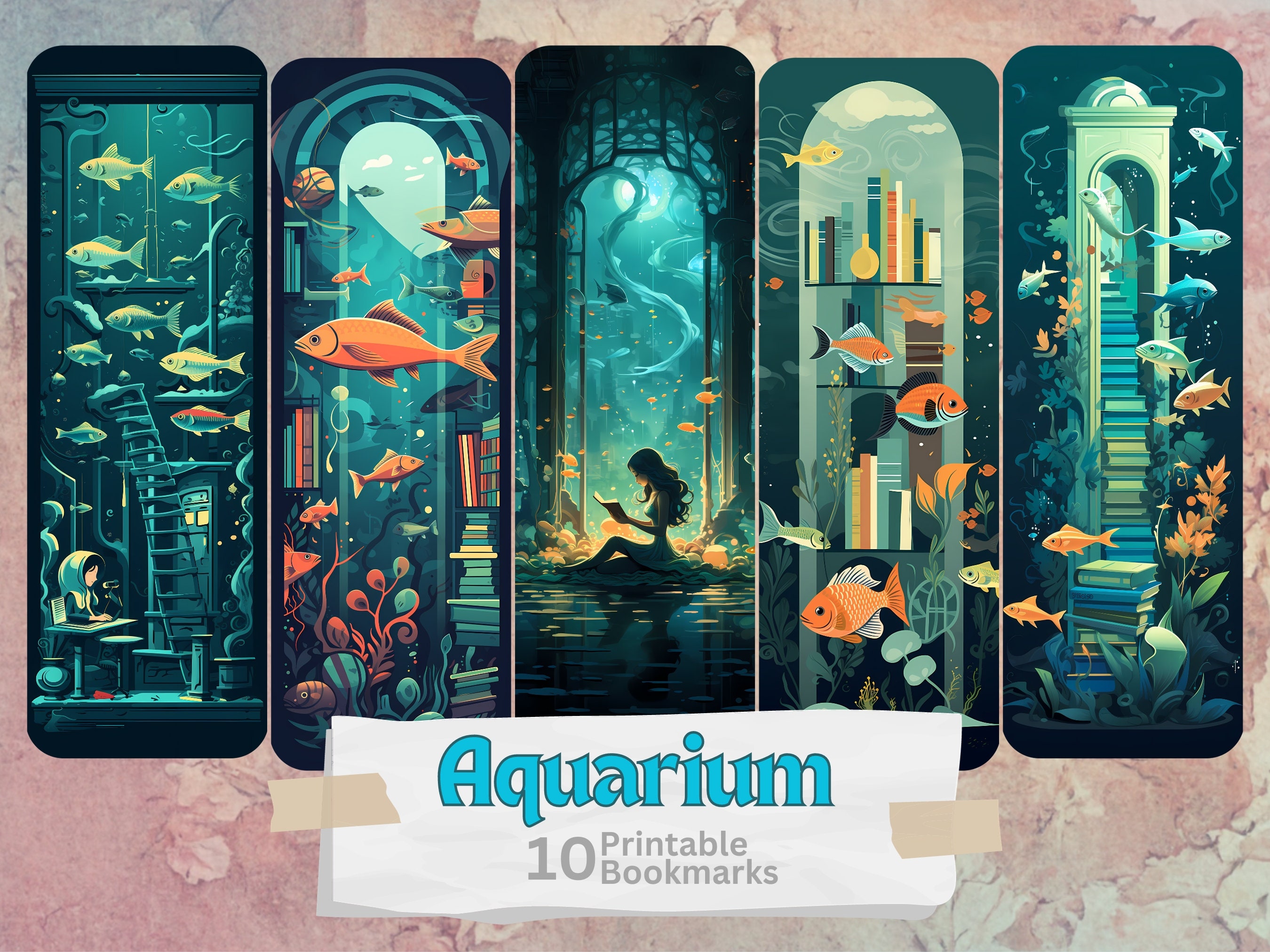 Aquarium Printable Bookmarks, Rounded Corners Bookmark, Aquarium Lover ...