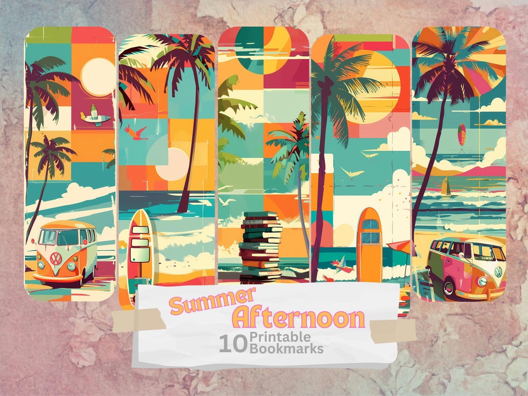Summer Sunset Printable Bookmarks, Rounded Corners Bookmark, Beach ...