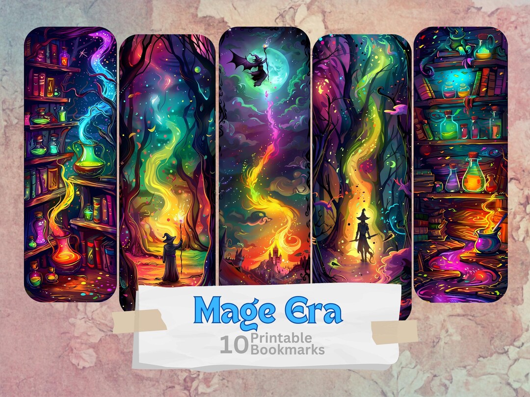 Mage Era, Magical Printable Bookmarks, Rounded, Bookmark Set ...