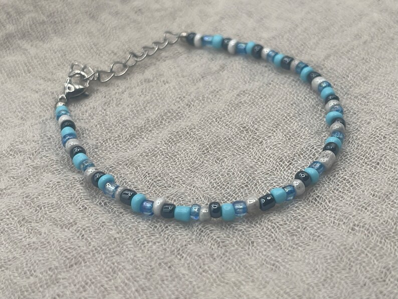 Glass Seed Bead Bracelet (dark Blue, Gray, Blue) - Etsy