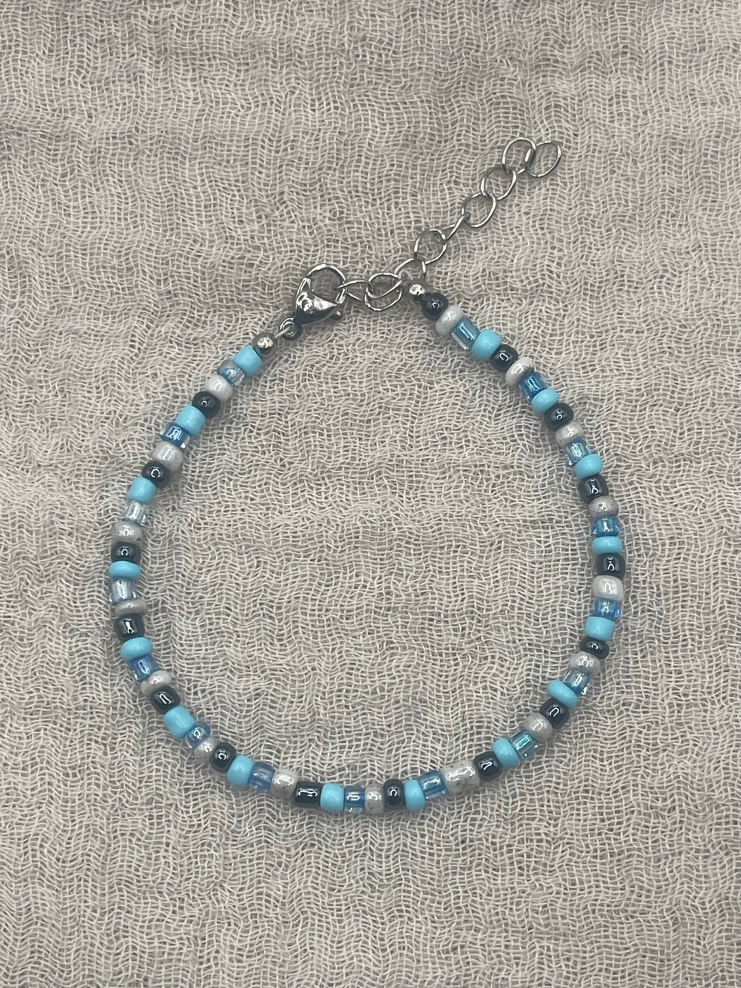 Glass Seed Bead Bracelet (dark Blue, Gray, Blue) - Etsy