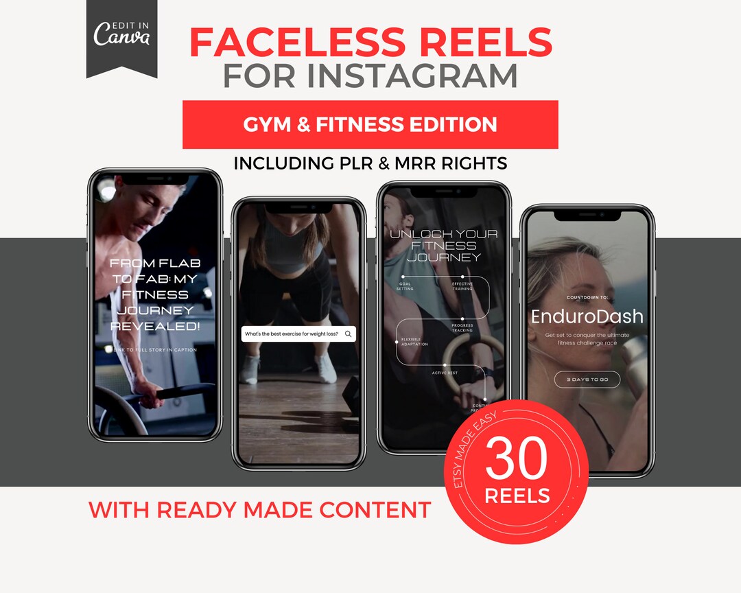 30 Faceless Instagram Reels for the Gym and Fitness Industry, PLR & MRR ...