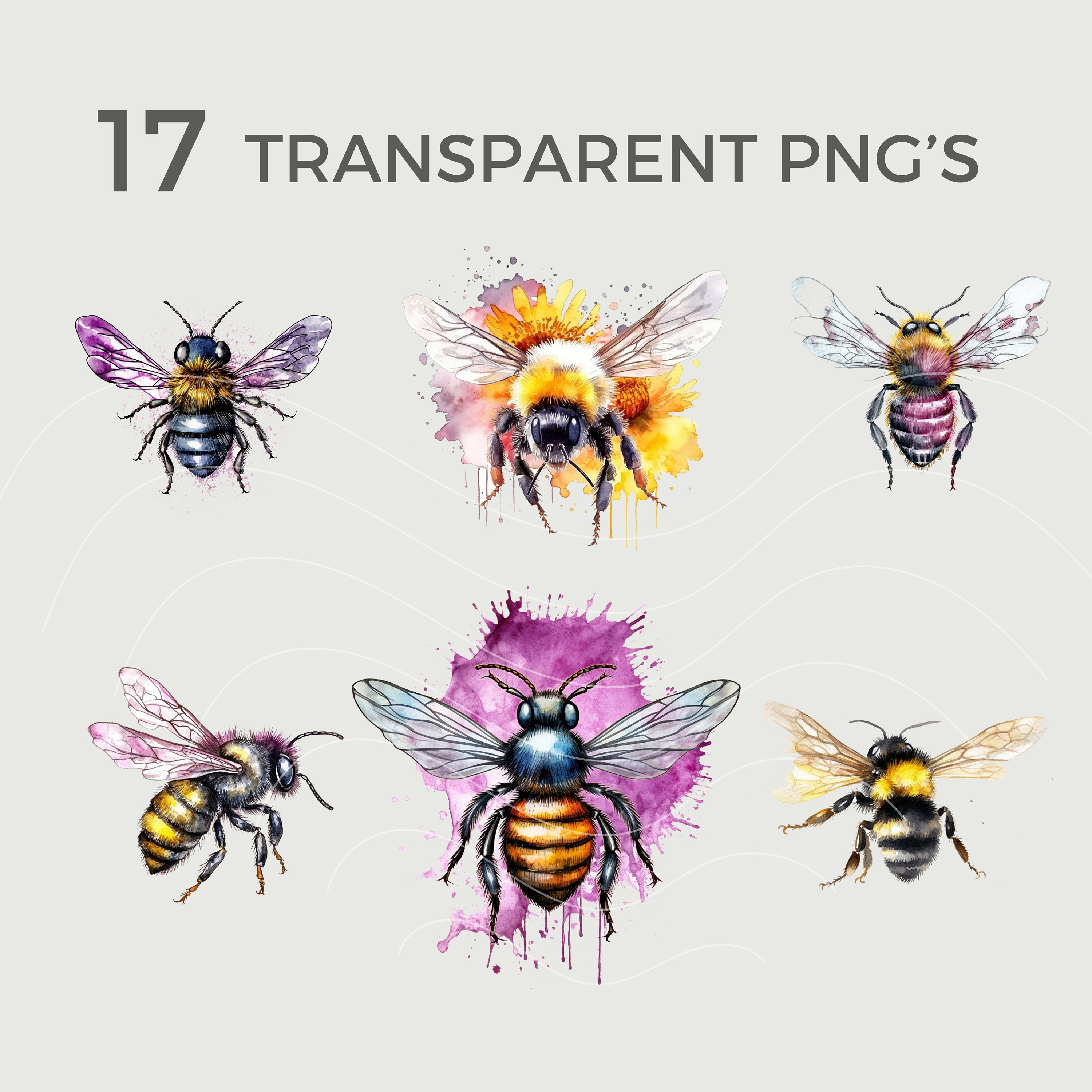 Bumble Bee Clipart Set, Watercolor Bumble Bee PNG, Bumble Bee Cartoon ...