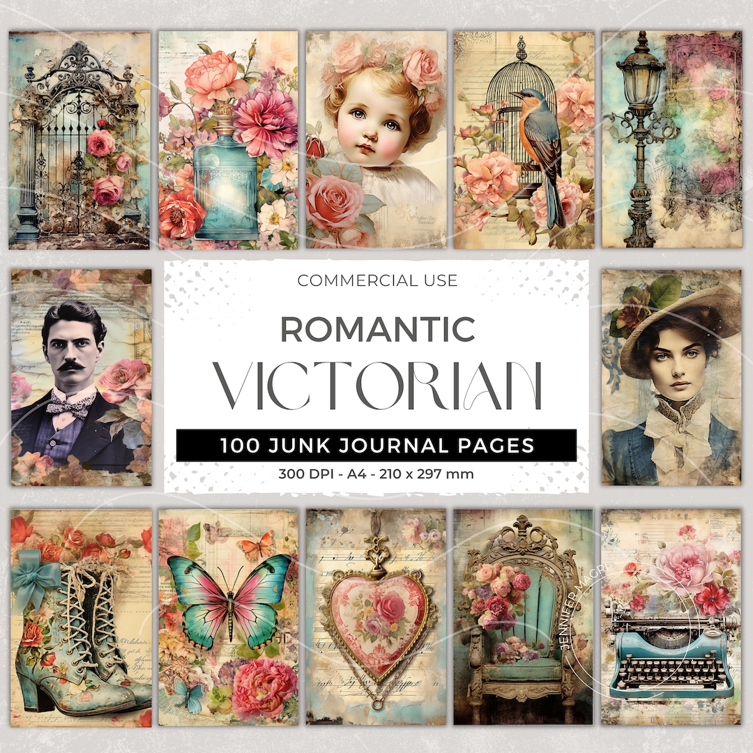 Romantic Victorian Junk Journal Pages, Vintage Ephemera Shabby Chic ...