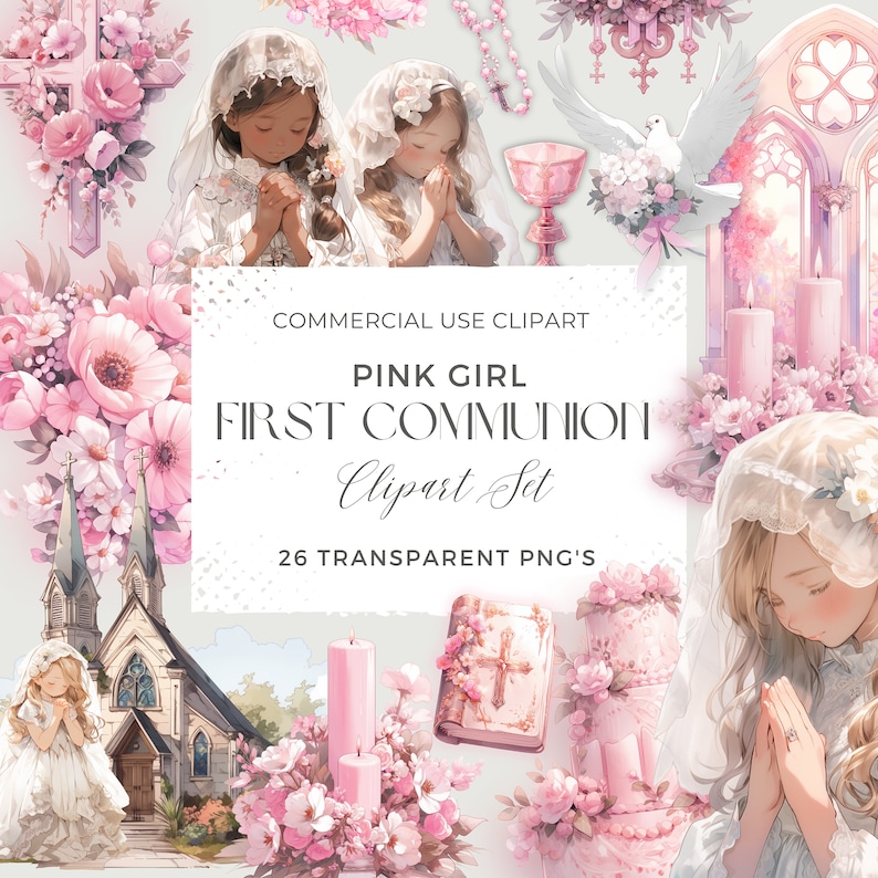 First Communion Clipart, Watercolor Illustrations First Communion for ...