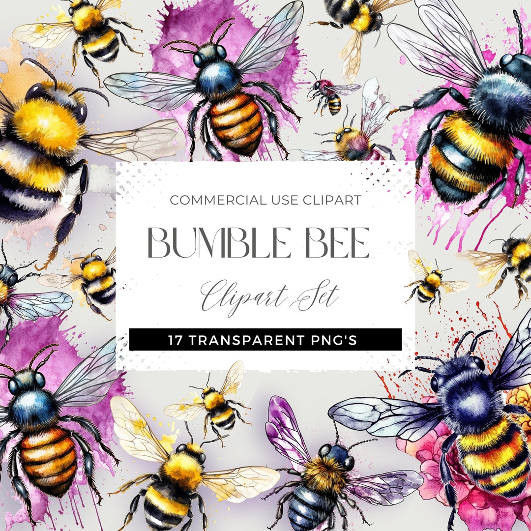 Bumble Bee Clipart Set, Watercolor Bumble Bee PNG, Bumble Bee Cartoon ...