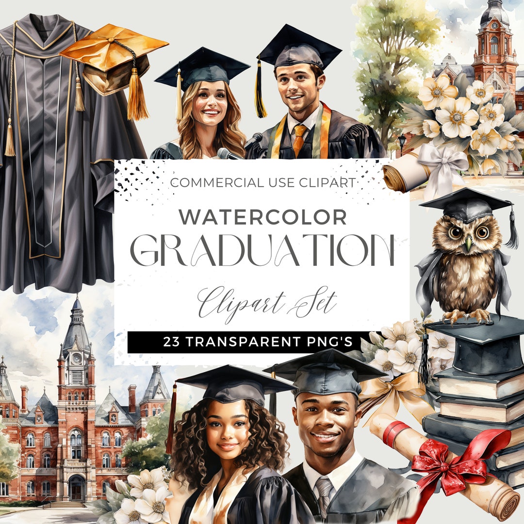 Watercolor Graduation Clipart, Commercial License, Graduate ...