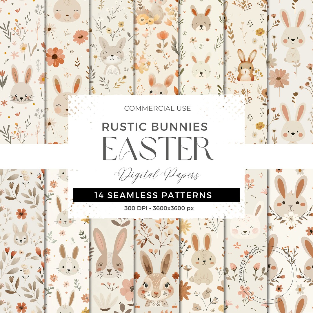 Rustic Easter Bunnies Seamless Pattern, Rustic Easter Digital Paper ...