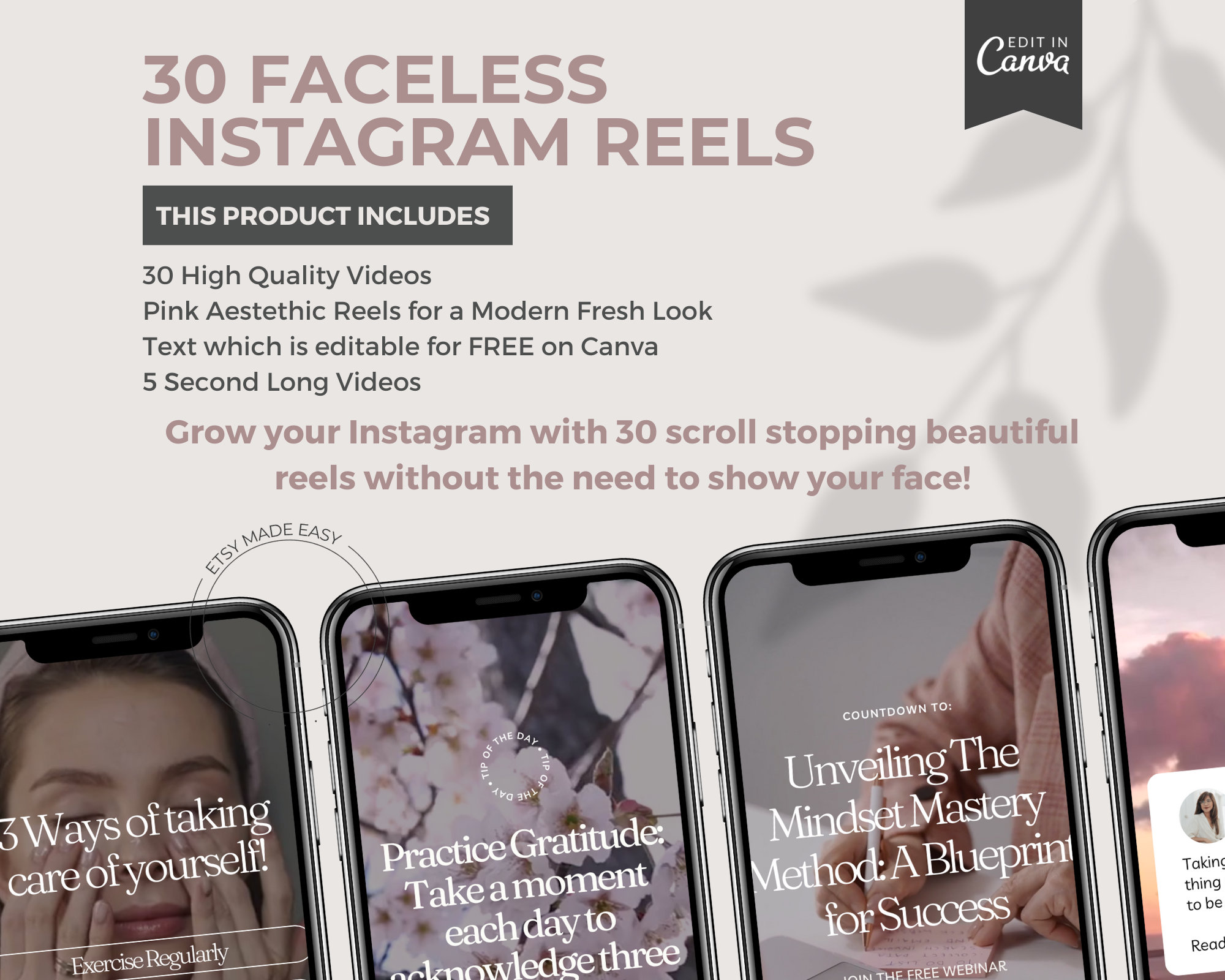 30 Self-care Faceless Instagram Reels With MRR, Pink Faceless Videos ...